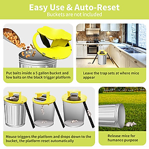 Upgraded Mouse Trap, Auto Reset Mouse Trap Bucket Lid, Reusable Easy Install Rats Trap, Humane Mouse Trap, 5 Gallon Mice Traps, Mouse Traps Indoor Outdoor or for Home(Rat Ver.)