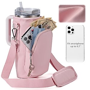 SUITMAT Cup Bag for Stanley Quencher Cup Tumbler, Water Bottle Holder with Large Pocket for Stanley Cup Accessories, Cup Pouch with Adjustable Strap, Fit for iPhone 14 Pro Max (Bag Only)