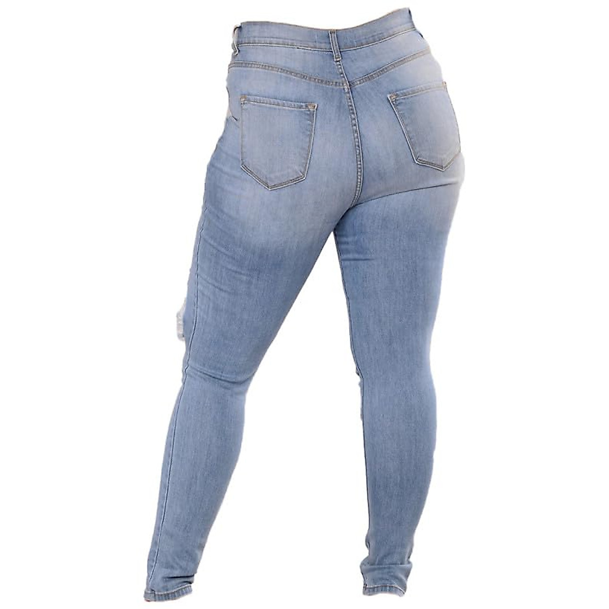 Andongnywell Womens Plus Size Ripped Pants Destroy Blue Denim Roll up Distressed Jeans Pants (Black,XX-Large)