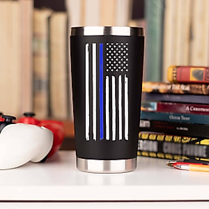 JENVIO Thin Blue Line Police Tumbler | Stainless Steel Travel Mug Including 2 Lids 2 Straws Gift Box for Coffee Cup | Correctional for Him | Cops Officer Valentine's Day Gift