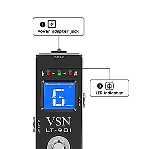 VSN Tuner Pedal,Chromatic Guitar Tuner Pedal Fast and Accuate Tuner for High Precision ± 1 Cent with Pitch Indicator for Electric Guitar and Bass True Bypass LT-901