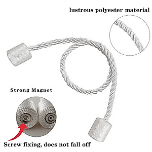 Porlau 2 Pack White Strong Magnetic Curtain Tiebacks Outdoor Elegant Decorative Tie Backs Modern Rope Tiebacks for Drapes Window Curtain Holdbacks for Draperies