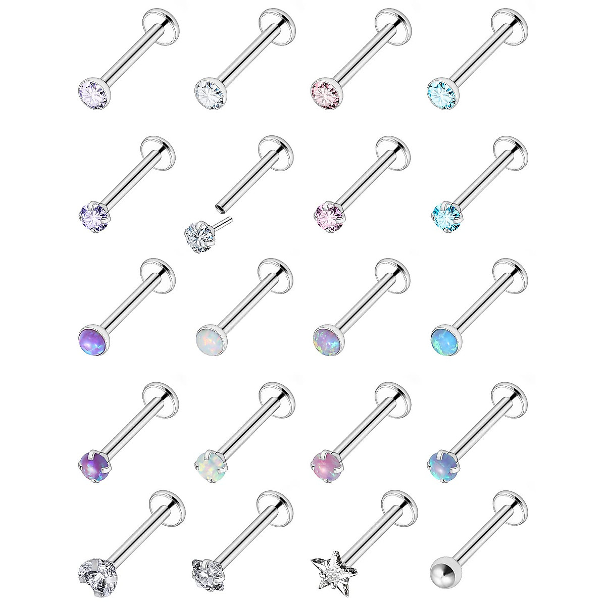 Vsnnsns 18G Threadless Push in Nose Rings for Women Men 316L Surgical Stainless Steel L Shaped Nose Studs Screw Bone Nose Rings Piercings 18 Gauge Nostril Piercing Nose Studs Opal for Women