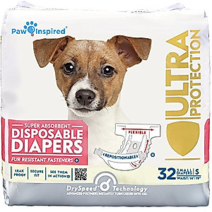 Paw Inspired 32ct Disposable Dog Diapers | Female Dog Diapers Ultra Protection | Diapers for Dogs in Heat, Excitable Urination, or Incontinence (Small)
