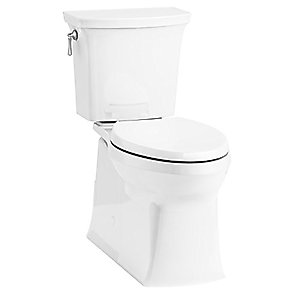 KOHLER 3814-0 Corbelle Comfort Height(R) elongated 1.28 gpf toilet with skirted trapway and Revolution 360 swirl flushing technology and left-hand trip lever (2 Piece), White