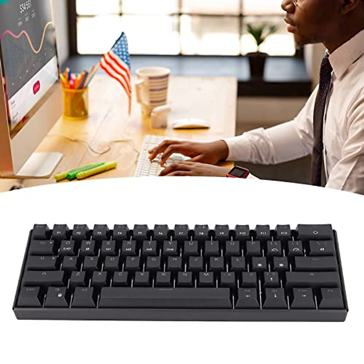 Kafuty-1 Mechanical Gaming Keyboard 60%, 61 Keys Backlit Mini Ergonomic Wireless/Wired Bluetooth Keyboard, for PS4 PC Mac Gamer, Typist, Travel (Black Shaft)