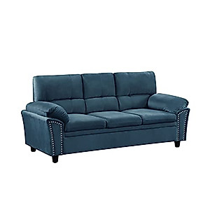 KEVINSPACE 83.26" 3 Seater Sofa Velvet for Living Room,Tufted Upholstered Couch with Wider Arms and Nailhead for Bedroom, Office, Apartment Blue