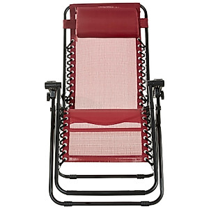 Amazon Basics Outdoor Textilene Adjustable Zero Gravity Folding Reclining Lounge Chair with Pillow, 26", Burgundy