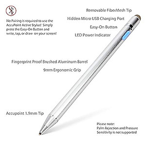 BoxWave Stylus Pen Compatible with Dell Inspiron 14 5000 2-in-1 (14 in) (Stylus Pen by BoxWave) - AccuPoint Active Stylus, Electronic Stylus with Ultra Fine Tip - Metallic Silver