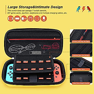 EKUZO Carrying Case for Nintendo Switch and OLED Model,Storage for NS Console and Accessories,20 Game Card Slots Protective Travel Bag (Yellow)