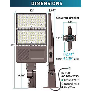 ADUB 150W LED Post Light, 21,000 LM, DLC ETL Listed, LED Parking Lot Light 320W 250W 200W Adjustable, LED Shoebox Light 5700K 5000K 4500K