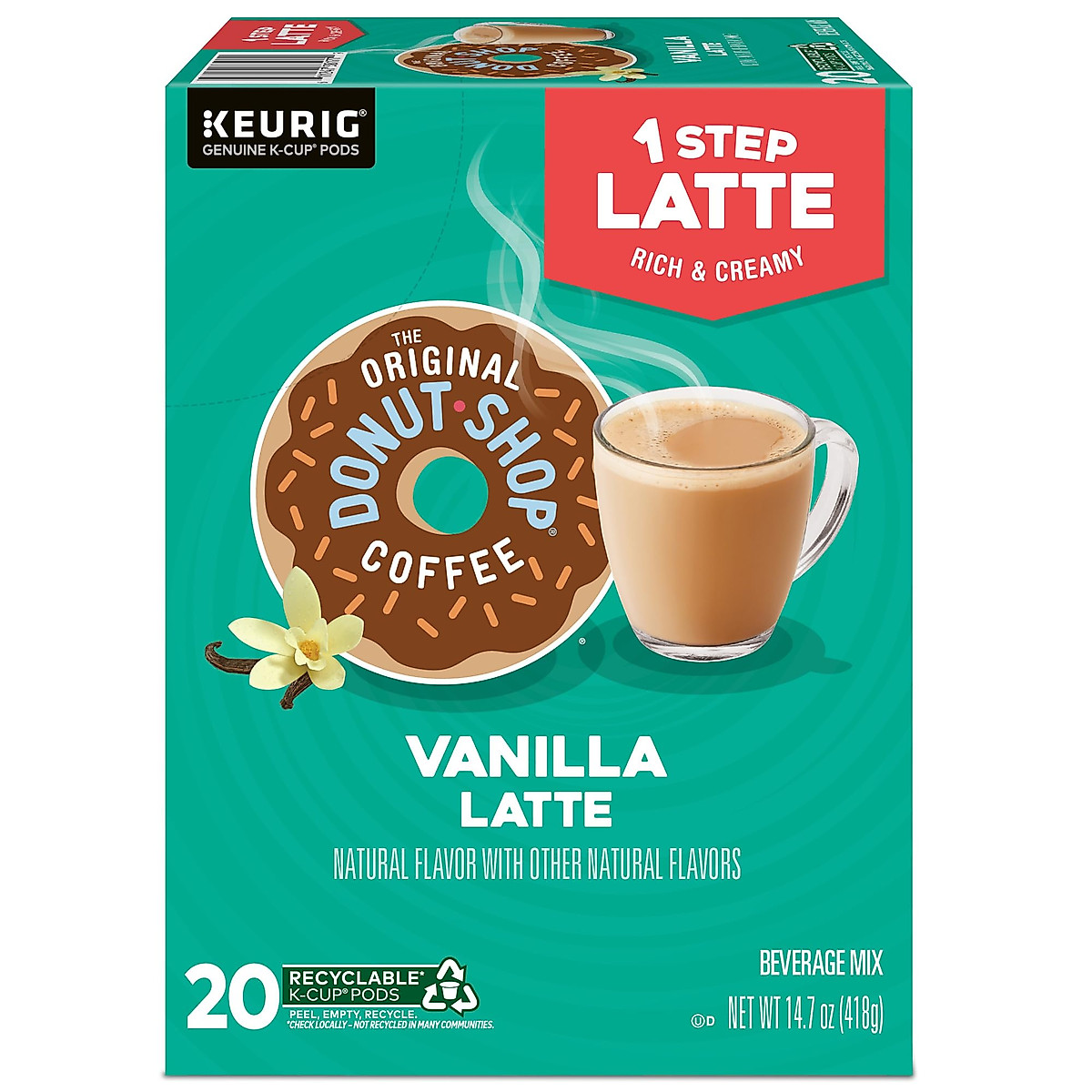 The Original Donut Shop Vanilla Latte, Single-Serve Keurig K-Cup Pods, Flavored Coffee, 20 Count