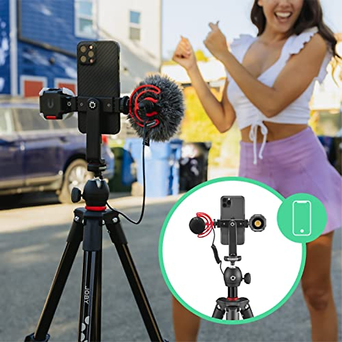 JOBY Compact Light Kit, Smartphone/Camera Tripod with Ball Head, Universal Smartphone Holder, Carrying Bag, for CSC, DSLR, Mirrorless Camera, Smartphone, Colour: Black, 1.5 Kg Capacity