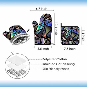 Samgula Iridescent Triangle Oven Mitts and Pot Holders Sets Gradient Stereoscopic Heat Resistant 3pcs for Cooking Baking BBQ