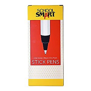 School Smart Round Stick Pen - Fine Point - Pack of 12 - Black