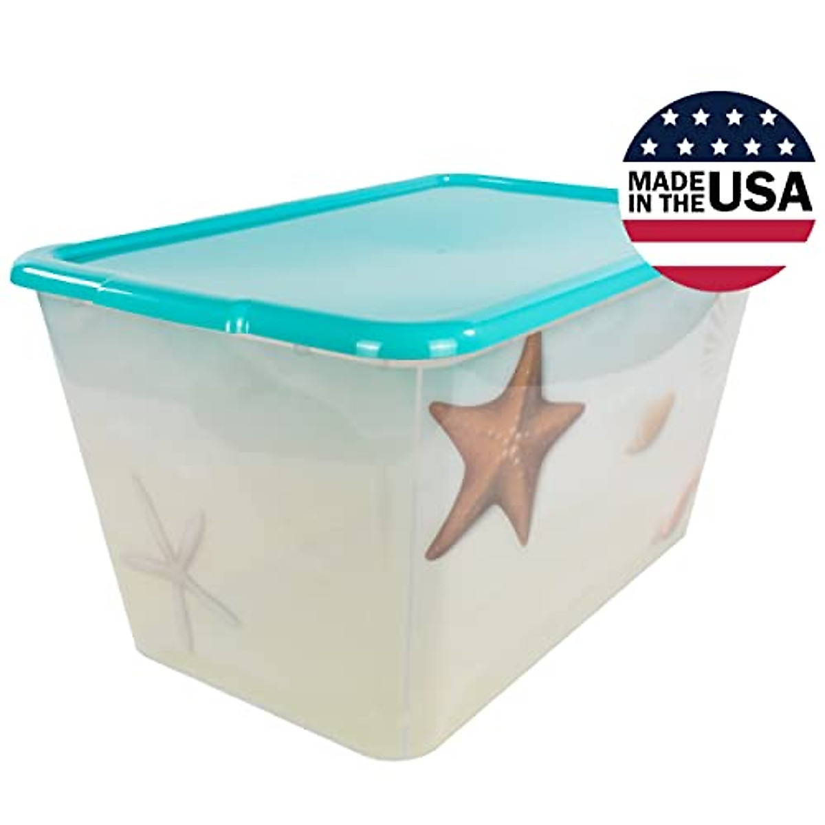 SIMPLYKLEEN 14.5-gal. Reusable Stacking Plastic Storage Containers with Lids, Seaside Beach (Pack of 4) Made in the USA