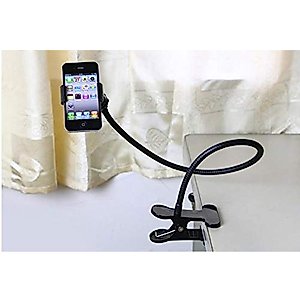 Slopehill Gooseneck Phone Holder for iPhone X XR XS 8 7 Plus Samsung Galaxy S10, Cell Phone Clip Holder for Bedroom Desktop Office Bathroom Kitchen, Rotate Freely Lazy Bracket Holder, Black