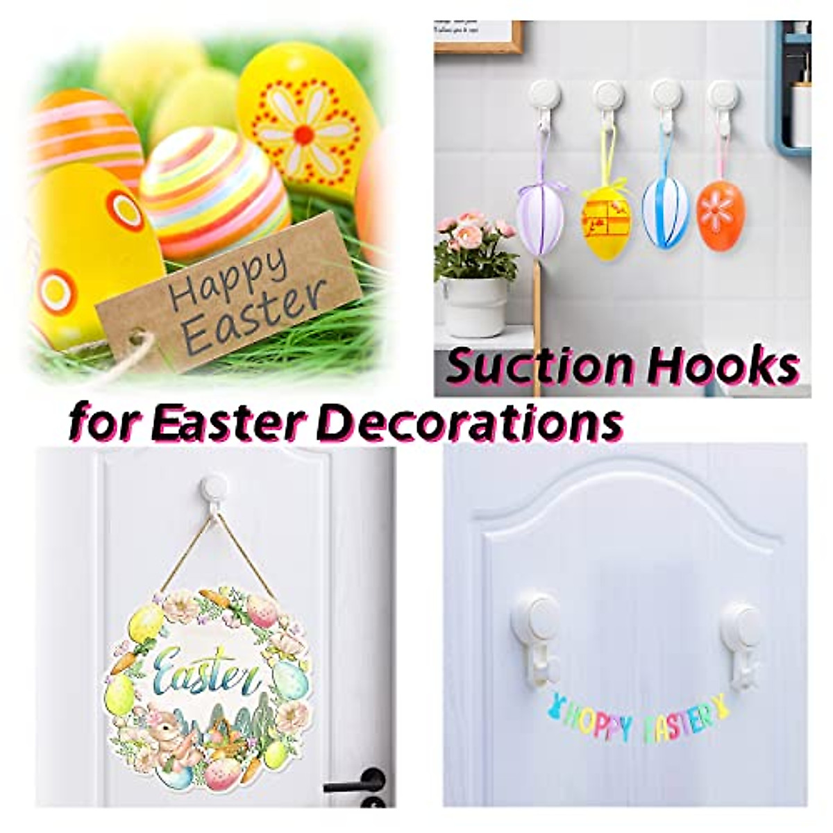 VELMADE Shower Suction Cup Hooks 4 Pack, Heavy Duty Towel Hanger for Shower, Wall Mounted Strong Hanging Suction Cup Hooks No Drilling, Removable Suction Cup Hooks Waterproof, White