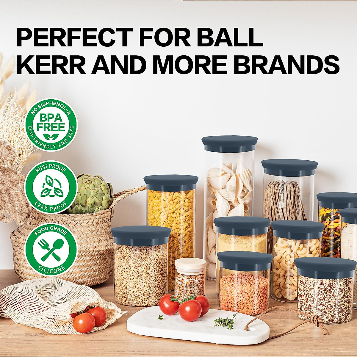 Wide Mouth Mason Jar Lids - Large Mouth Canning Lids Fit for All Wide Mouth Mason Jars,Food Grade Silicone Mason Jar Caps,Dishwasher Safe,Leak Proof Reusable Lids