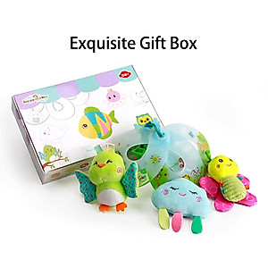 D-KINGCHY Baby Car Seat Toys, Clip on Stroller Toy, Soft Crib Toy, Hanging Plush Rattle Toys for Newborn Infant 0-3 Years Old (Sky Series)