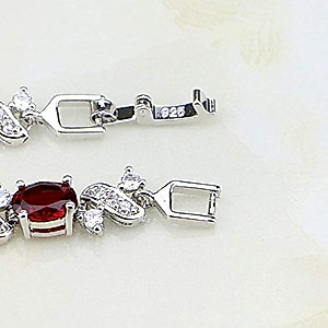 Nattaphol Red Cubic Zirconia White CZ 925 Sterling Silver Jewelry Charm Bracelet for Women Box
