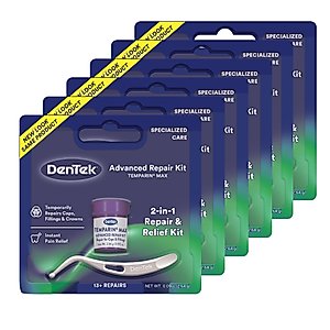 Dentek Temparin Max Repair Kit, 13+ Repairs, 2.64 Grams (Pack of 6)