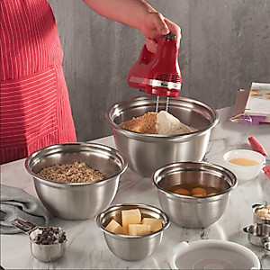 FineDine Stainless Steel Mixing Bowls Set with Lids, Home Kitchen Cooking Essentials Household Must Haves for Baking, 5 Pieces