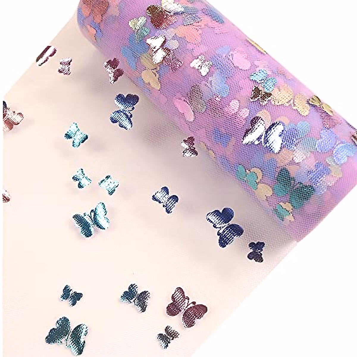 Yuanchuan Butterfly Glitter Tulle Rolls 6 inch x 10 Yards (30 feet) Purple for Table Runner Chair Sash Bow Pet Tutu Skirt Sewing Crafting Fabric Wedding Unicorn Halloween Party Gift Ribbon (Purple)