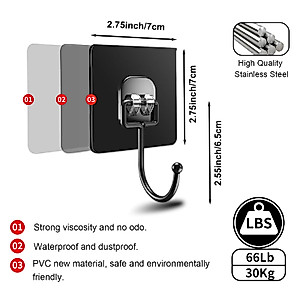 KarDoL 12PCS Adhesive Hooks for Hanging Heavy Duty, Wall Hooks Sticky Hooks Waterproof and Oilproof for Bathroom Shower Kitchen Door All-Black Hooks Nail Free Sticky Hangers Robe Towel Hooks