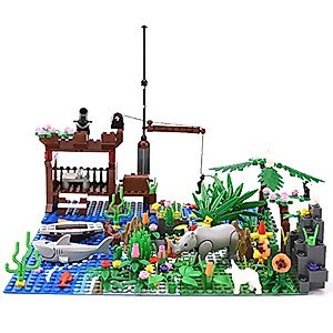 Haoun Tropical Island Building Block Parts Rainforest Plants Trees Flowers Scenery Animals Bricks Toy Set with Base Plates Compatible with All Major Brands