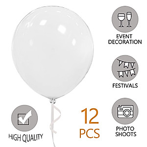 White Balloons 18 Inch 12 Pack Large Latex Party Balloons Round Helium Balloon for Wedding Birthday Party Baby Shower Engagement Anniversary Festival Party Decorations (White Balloons 18 inch)