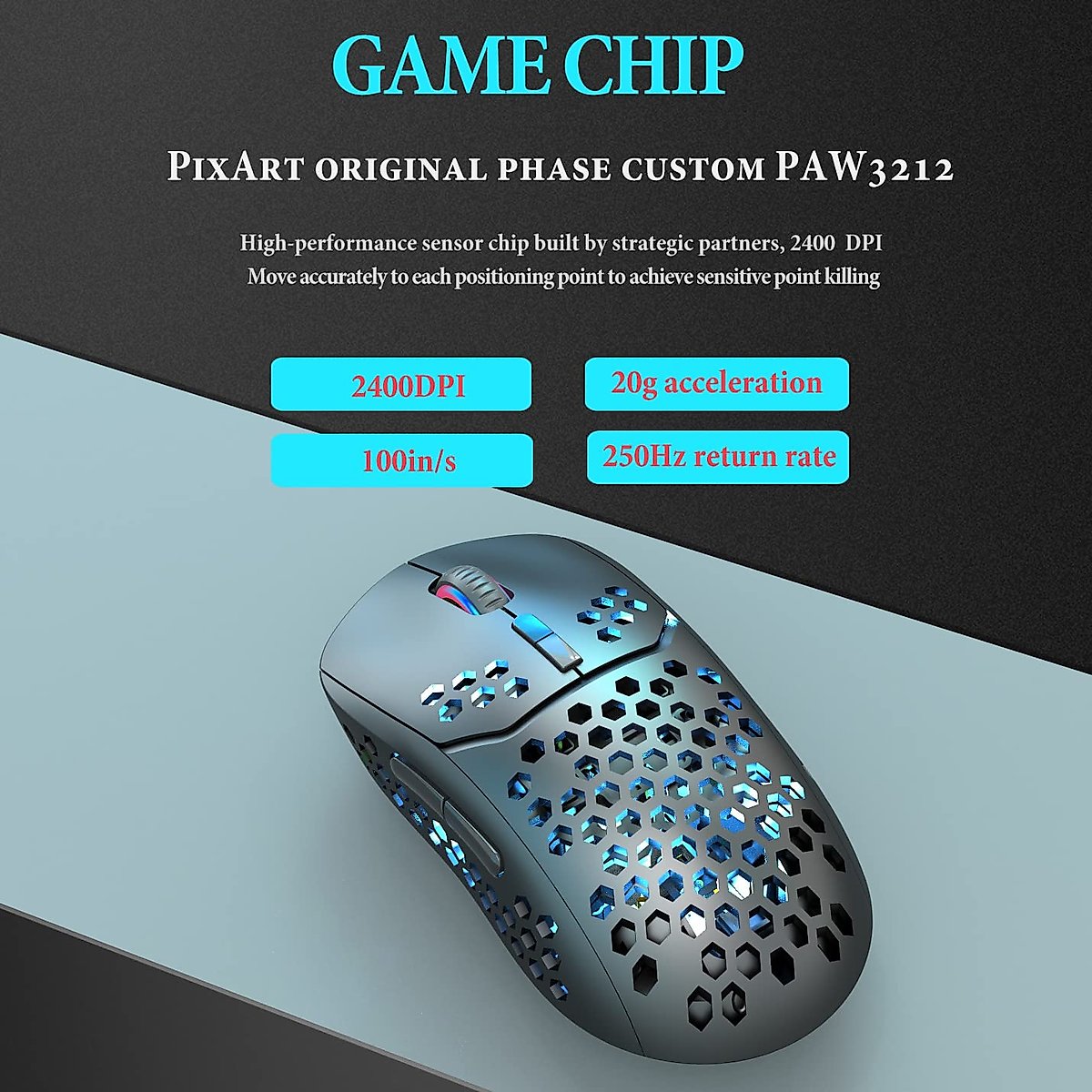 RGB Bluetooth Gaming Mouse Light Weight Silence Wireless Rechargeable Honeycomb Durable Computer Mice Comfortable with Side Button 7 Lights 3 DPI for Laptop Mac Windows Microsoft 2.4G+BT5.0
