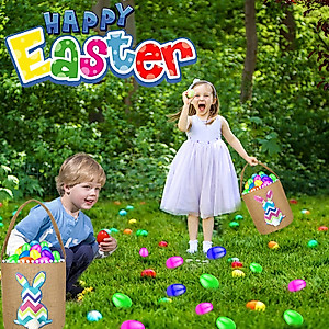 TURNMEON 3 Pack Easter Bunny Baskets Jute Burlap Buckets for Kids, Personalized Candy Easter Eggs Hunt Basket Tote with Rabbit Fluffy Tail Gifts Bags for Boys Girls Easter Party Favors Decorations Toy