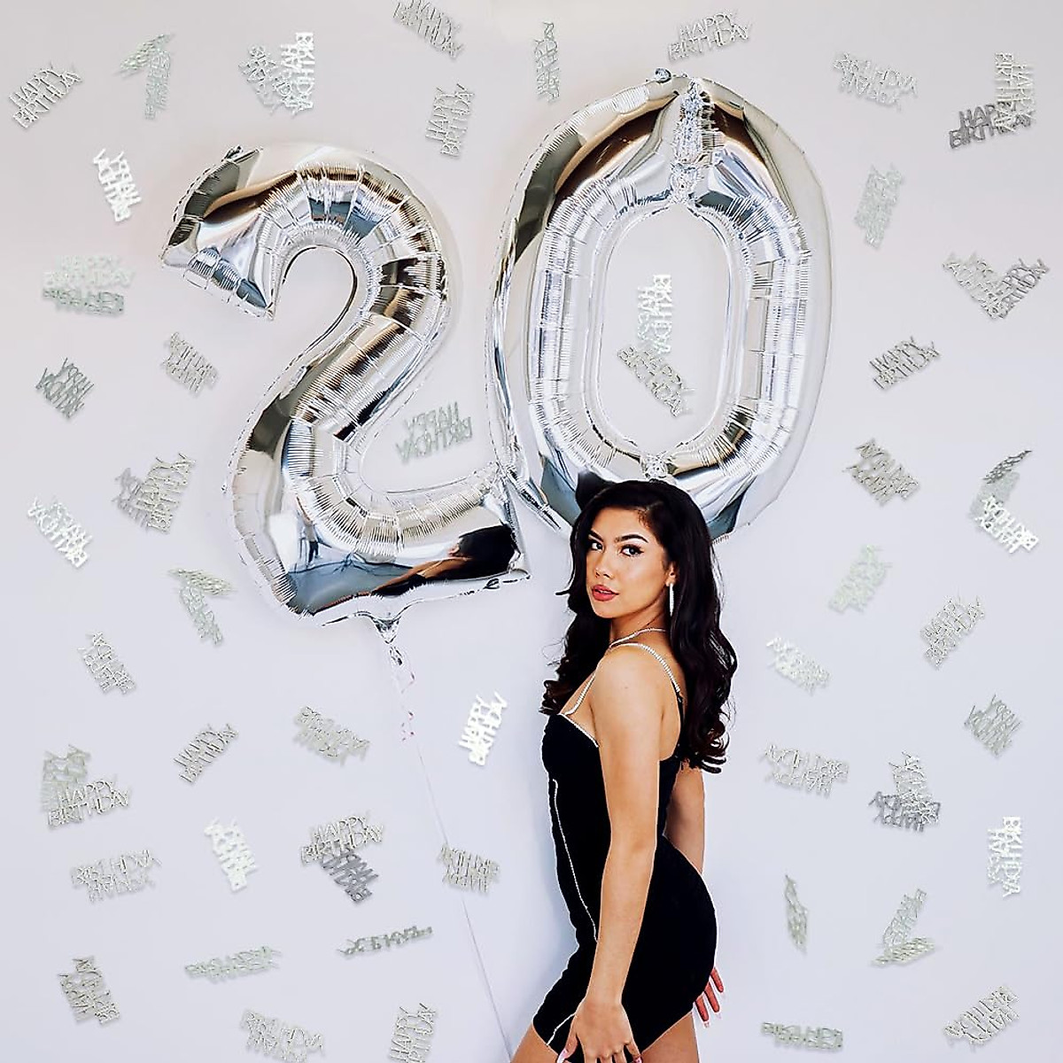 Glitter Silver Happy Birthday Confetti, Birthday Party Table Decorations, Happy Birthday Paper Confetti, Sprinkling Table Scatter for Women Men Boys Girls Birthday Party