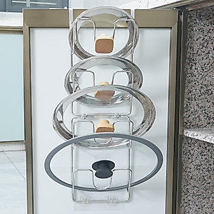 Antrader Stainless Steel Cabinet Pot Lid Organizer, Wall Mounted, Reduces Clutter, 6.3"L x 6.3"W x 10.8"H