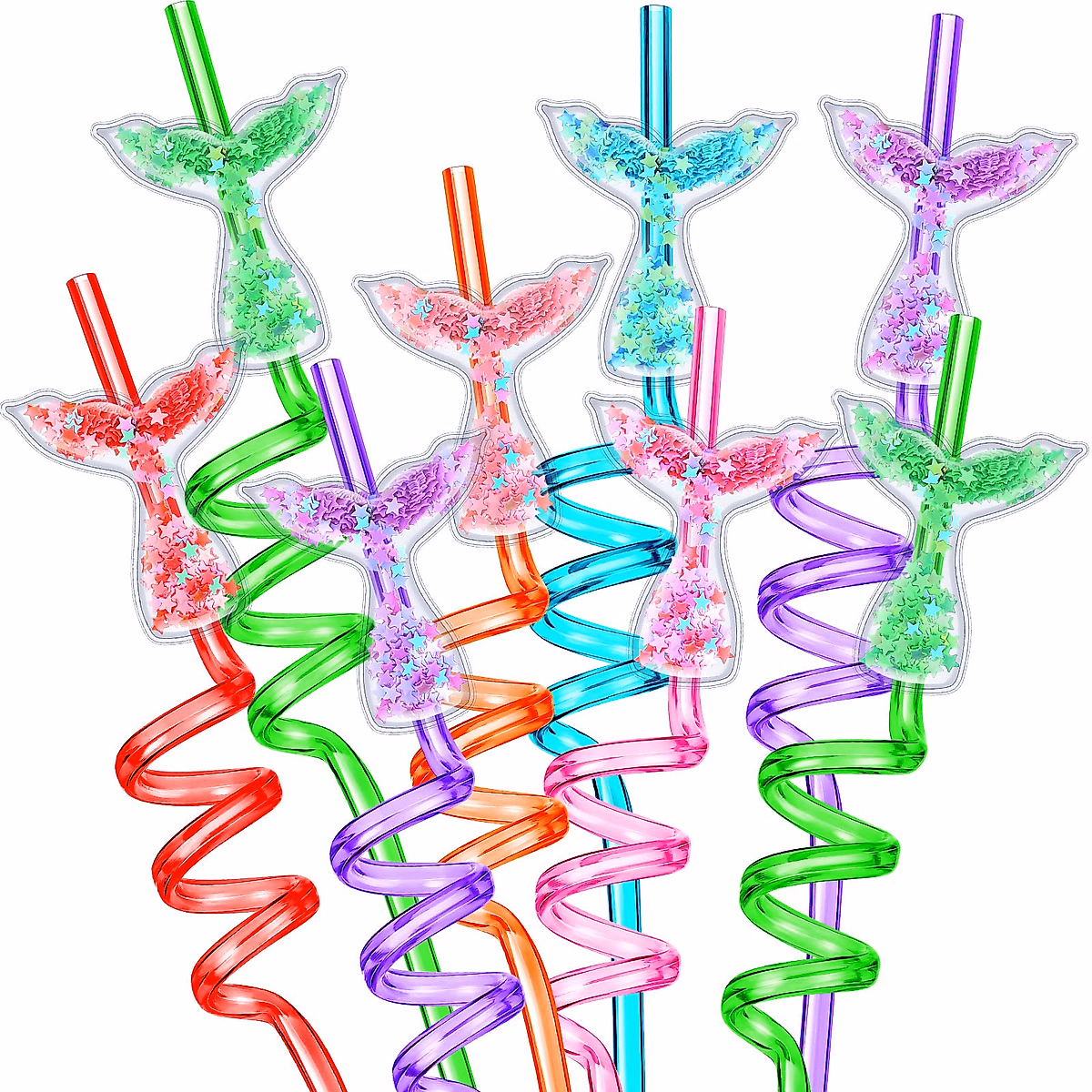 24 Pieces Mermaid Party Favors Glitter Mermaid Tail Straws Reusable Sparkly Drinking Straws for Mermaid Birthday Pool Party Supplies Decorations Gift Bag Fillers
