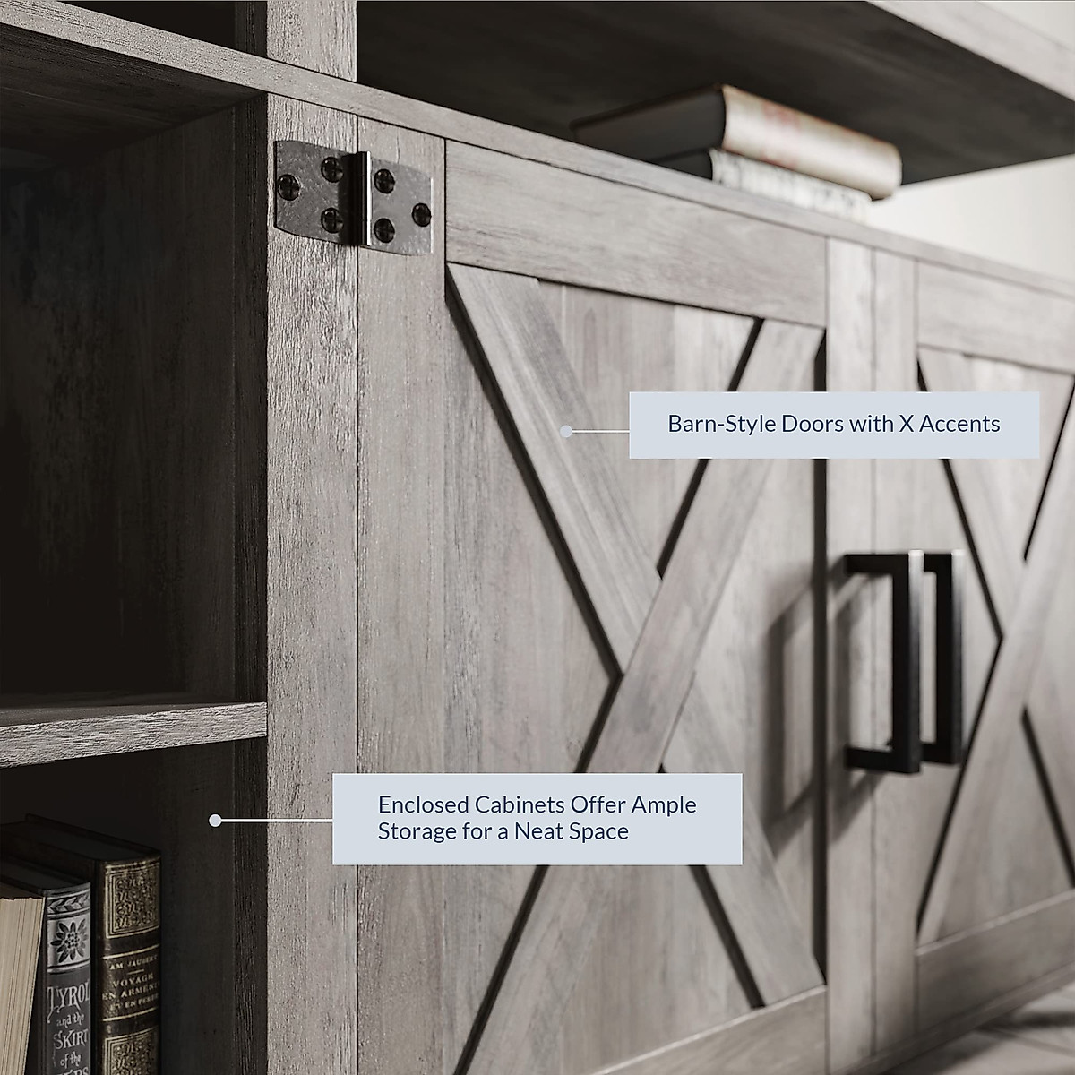 BELLEZE 58" TV Stand for TVs Up to 65", Modern Entertainment Center & TV Cabinet with Storage Shelves and Cabinet, Wood Storage Cabinet Media Console Table for Living Room Bedroom, Gray Wash