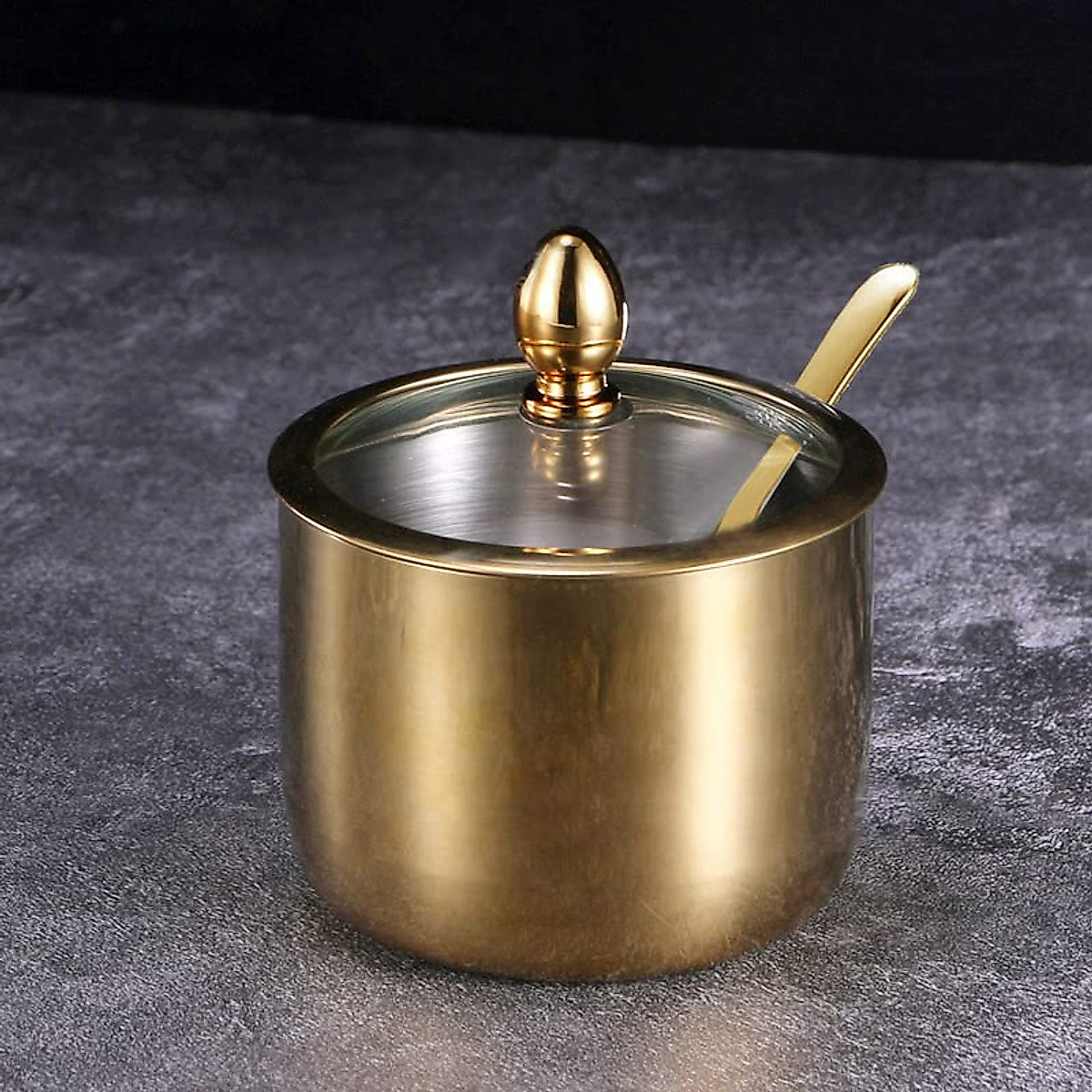 Mozacona Gold Stainless Steel Sugar Bowl Spice Jar Seasoning Pot Storage with Lid Spoon