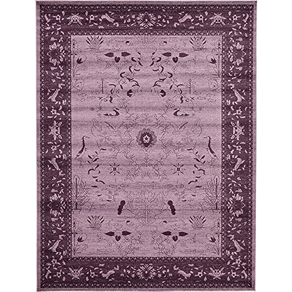 Unique Loom La Jolla Collection Farmhouse, Contemporary, Botanical, Traditional, Vintage Area Rug, 10 x 13 ft, Violet/Dark Purple