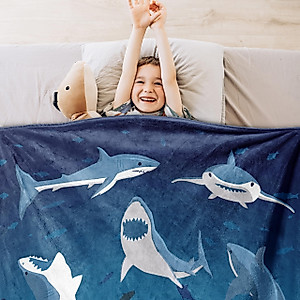 Shark Throw Blanket, 320gsm Kids Blanket Fluffy Cozy Soft Warm Plush Lightweight Decorative Blanket Gifts for Boys Girls Women Men Baby, Blankets Quilt for Bed Sofa Chair Couch (50"x40")