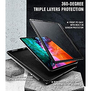 Poetic Explorer Series Designed for iPad Pro 12.9 2020 & 2018 Case, Full Body Triple Layers Tough 360 Degree Stand Folio Cover case with Built-in Screen Protector and Pencil Holder, Black