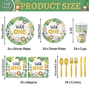 Jungle Safari Baby Shower Decorations Tableware Set Serves 24, Animals Paper Plates, Napkins, Cups, Cutlery for Baby Boy Wild One Birthday Baby Shower Party Supplies