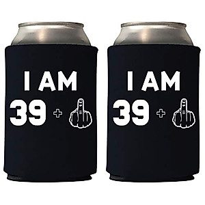 Veracco I AM 39+1 Middle Finger Years Can Coolie Holder 40th Birthday Gift Forty and Fabulous Party Favors Decorations (Black, 12)