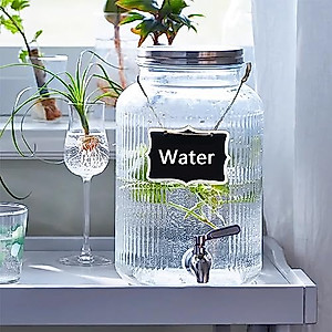 Mapeoes 1.5 Gallon Glass Beverage Drink Dispenser with 304 Stainless Steel Spigot and Lid, Temperature Sticker for Brew Kombucha Wine,Large Mason jar Container for Juice Water at Party Fridge,Clear