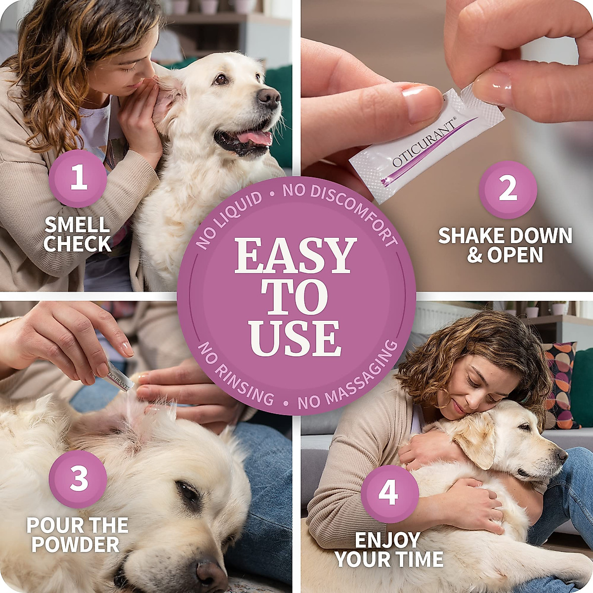 OTICURANT Pet Ear Powder for Dogs | No More Itching, Scratching or Bad Smell | Reduces Waxy Build Up | No Cleaning Solution Drops or Wash Needed | 26 Easy-Dose Packets