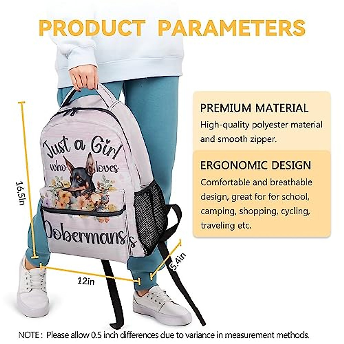 AIOMXZZ Doberman Backpack Gifts, 16 Inch Cute Dog Pattern Bookbag Durable, Lightweight, Large Capacity, Funny Animal Backpack for School Girls Boys Kids