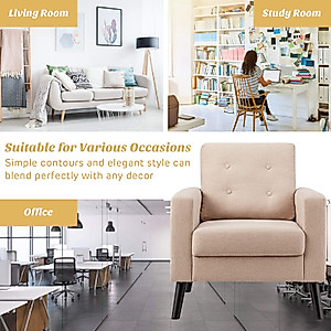 ReunionG Modern Accent, Mid Century Armchair W/Rubber Wood Legs, Linen Single Sofa W/Fabric Cushion, Upholstered Arm Chair for Living Room, Office, Bedroom (Beige)