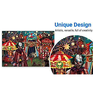 Funnytree 7x5ft Halloween Evil Circus Theme Backdrop for Photography Clown Creepy Carnival Haunted House Horror Scary Birthday Party Supplies Decorations Banner Home Decor Photo Booth Props Background