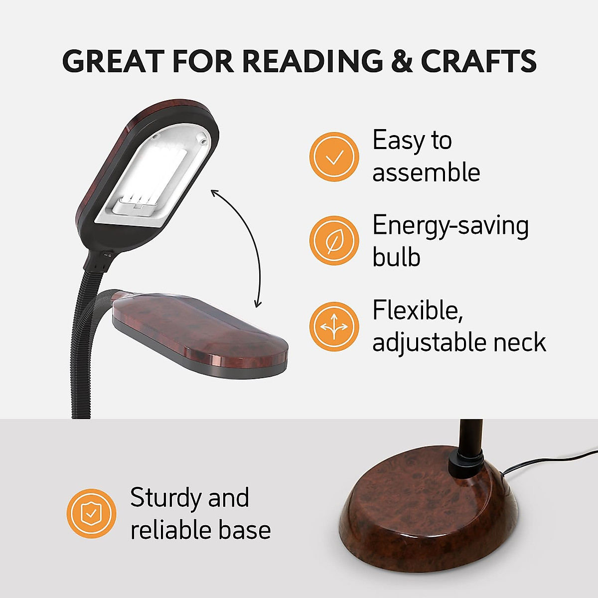 Natural Daylight Floor Lamp - Craft Light Floor Standing for Reading, Crafting, Sewing - 27W Full Spectrum White Bright Sunlight - Adjustable Gooseneck - Task Lamps for Living Room, Bedroom, Office