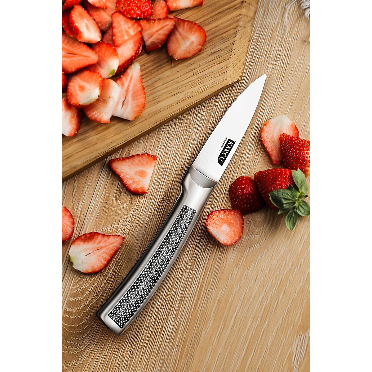 Karcu Kitchen Knife Set, German Steel Sharpener High Carbon Stainless Steel Knife Block Set